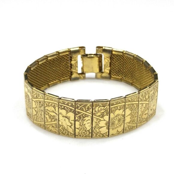 Vintage | Jewelry | Vintage Etched Mural Floral Panel Mesh Bracelet ...
